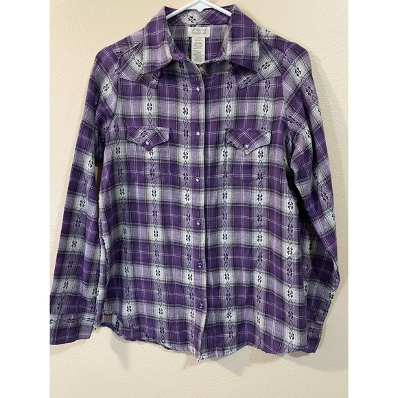 Wrangler | Tops | Wrangler Womens Medium Purple Long Sleeve Pearl Snap ...
